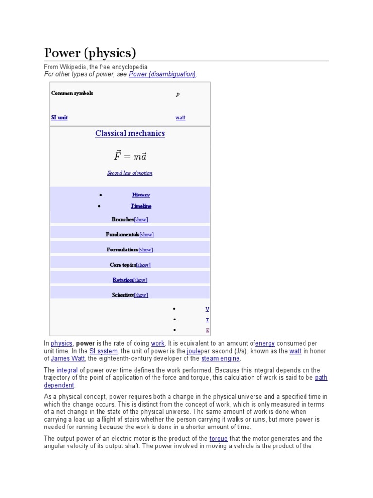 Power (Physics) : Classical Mechanics | PDF | Power (Physics ...
