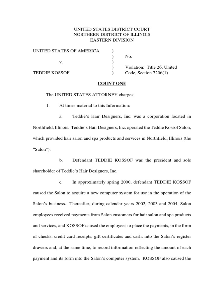 Tax Fraud Case: Teddie Kossof | PDF | Irs Tax Forms | Income Tax