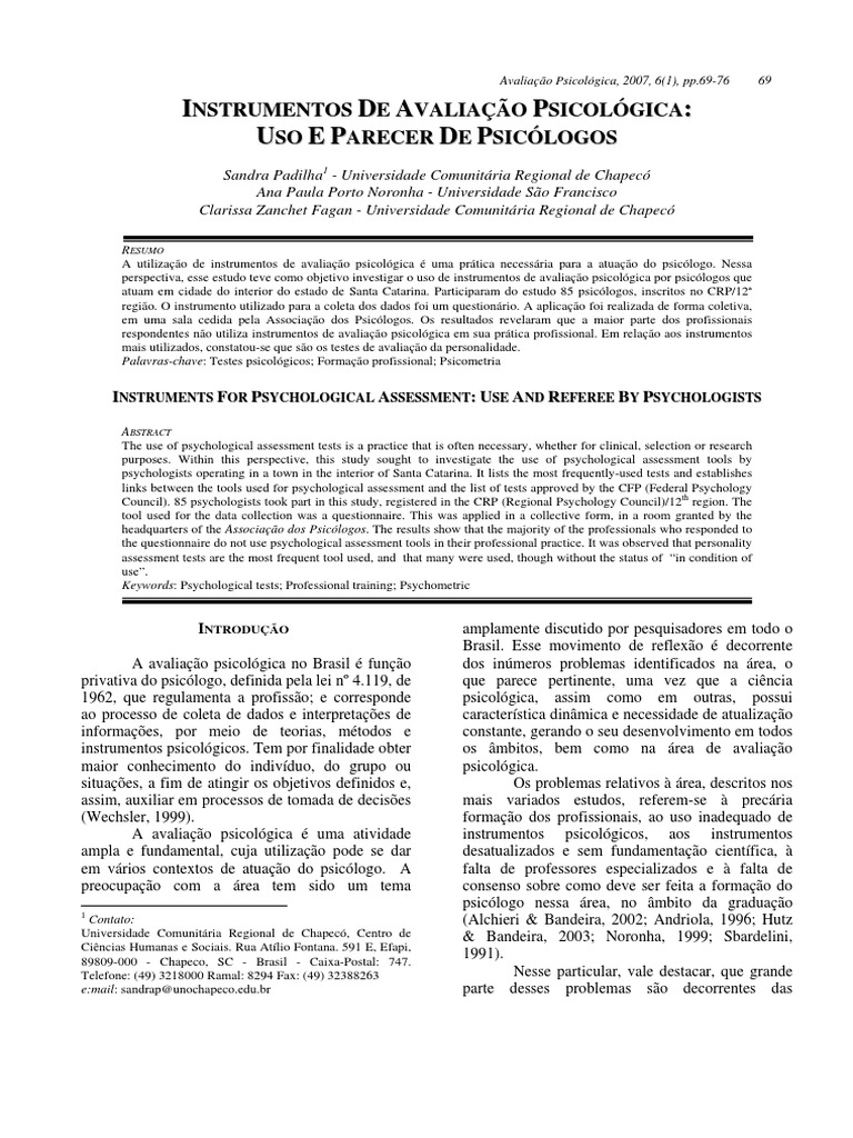 Instrumentos de Avaliação Psicológica.pdf | Psicologia | Testes ...