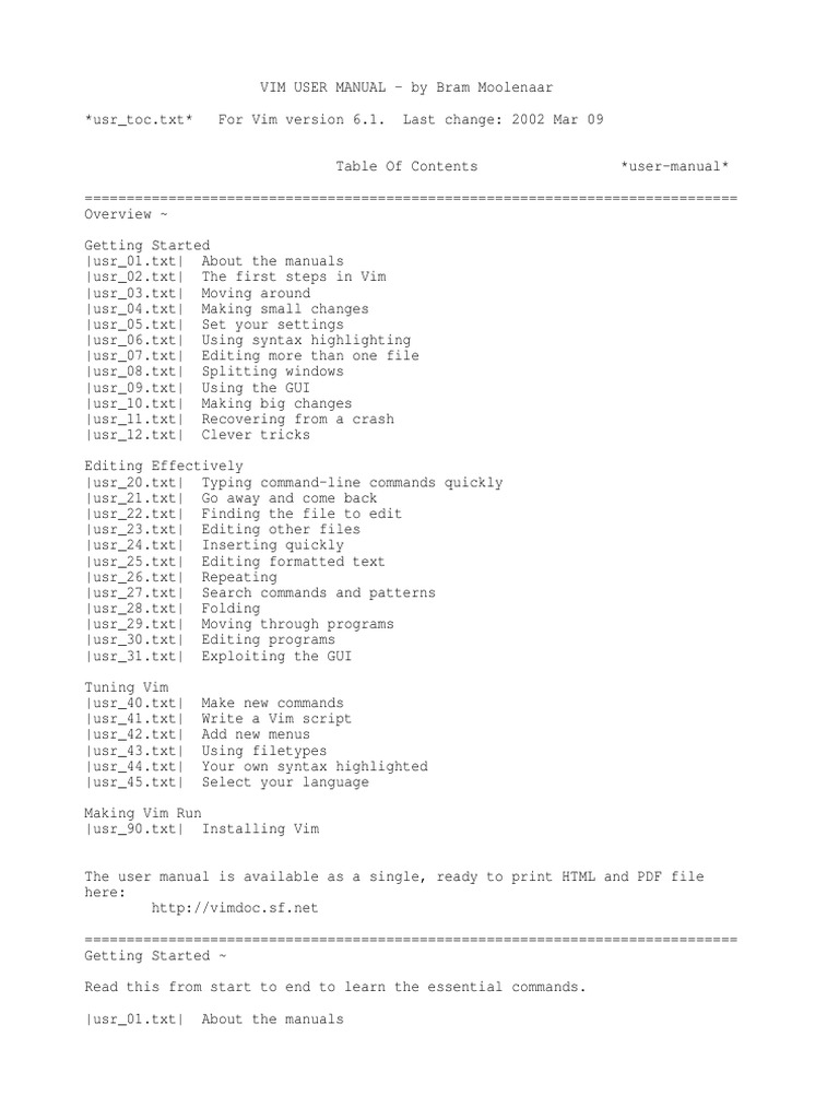 Vim User Manual | PDF | Command Line Interface | Text File