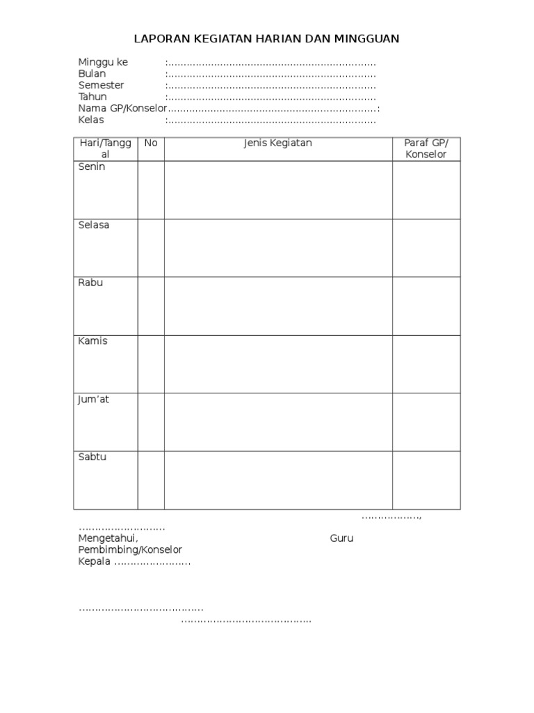 Laporan Mingguan Dan Harian | PDF