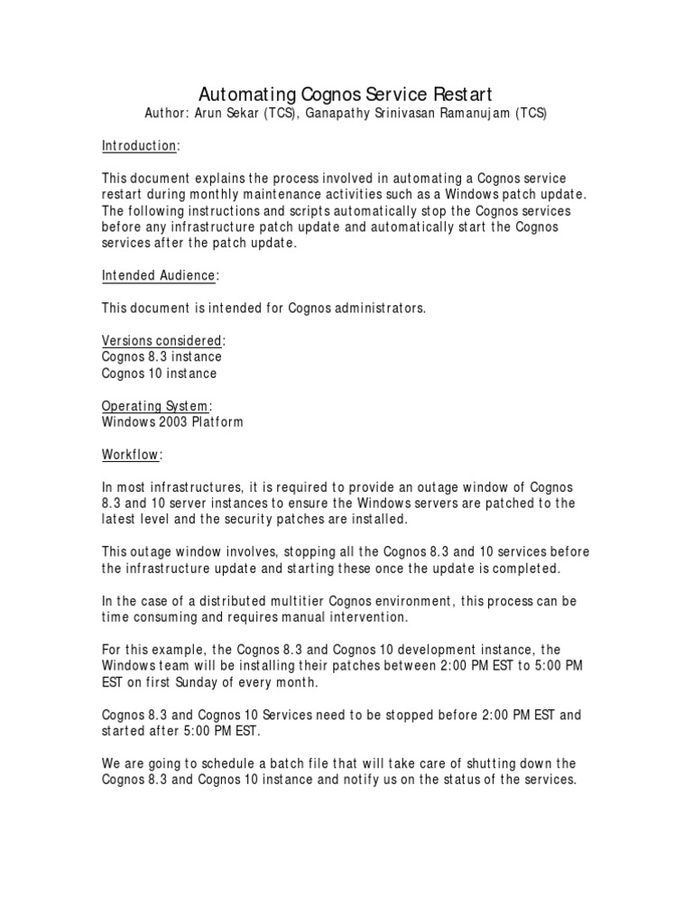 Automating Cognos Server Reboot - V4.0 | PDF | Port (Computer Networking) | System Software