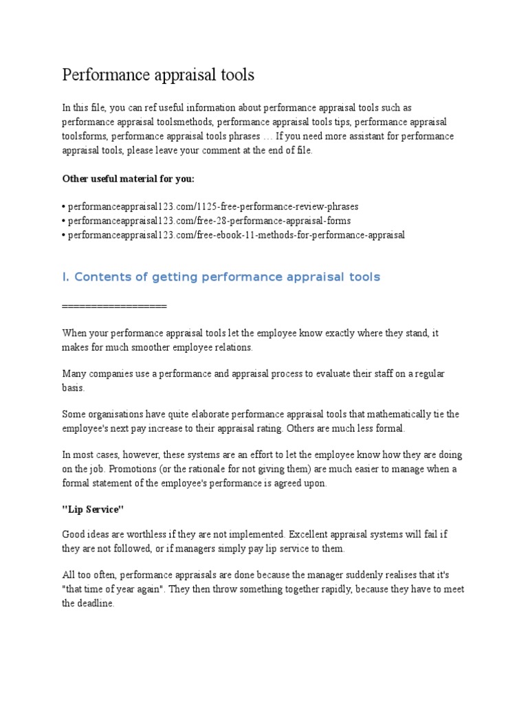 Performance Appraisal Tools | PDF | Performance Appraisal | Behavioural ...