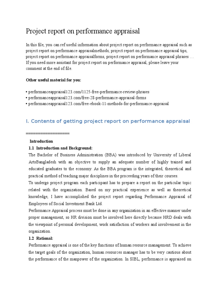 Project Report On Performance Appraisal | PDF | Performance Appraisal ...