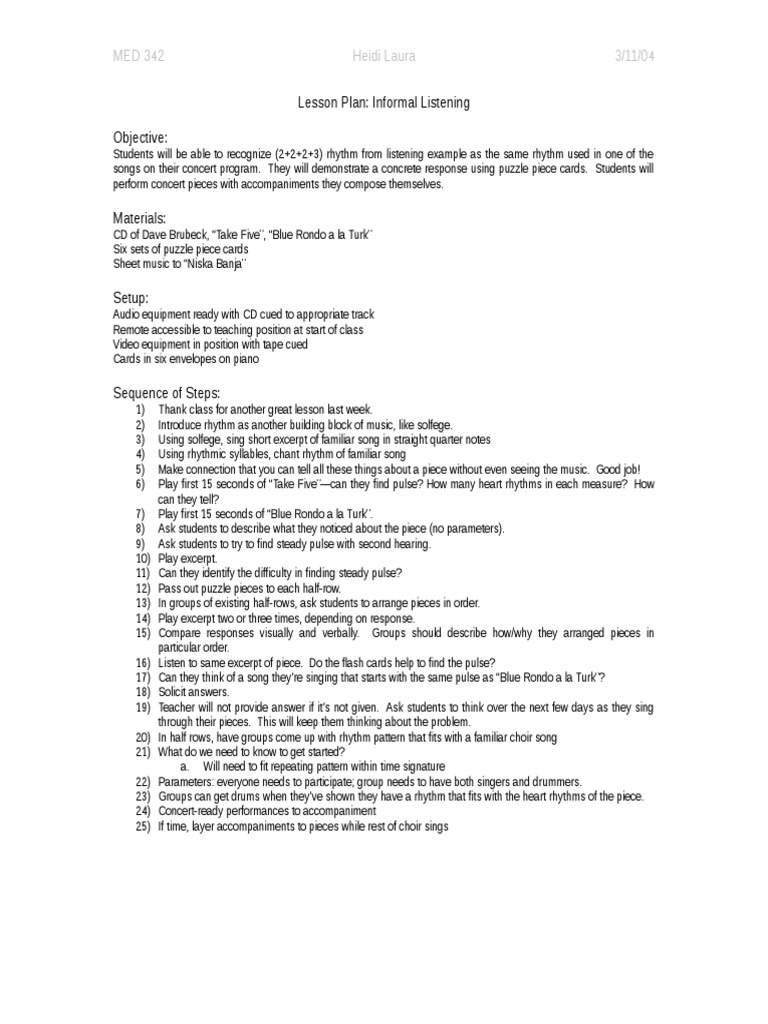 Lesson Plan | Rhythm | Singing