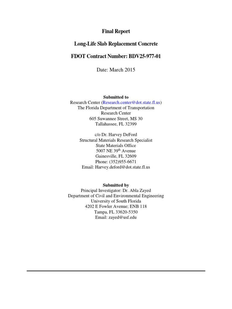 FDOT BDV25 977 01 RPT | PDF | Concrete | Strength Of Materials