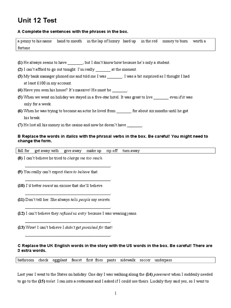 Upper-Intermediate Tests | PDF | Blackbeard | Phrase