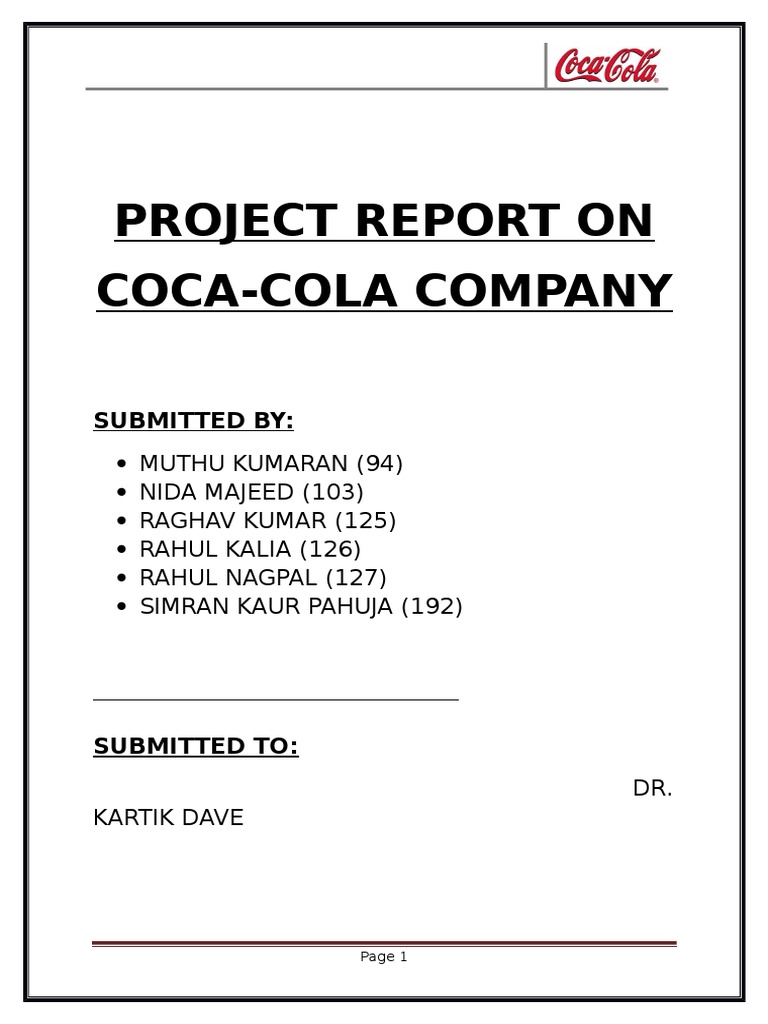 project Report on Coca Cola | Coca Cola | Pepsi