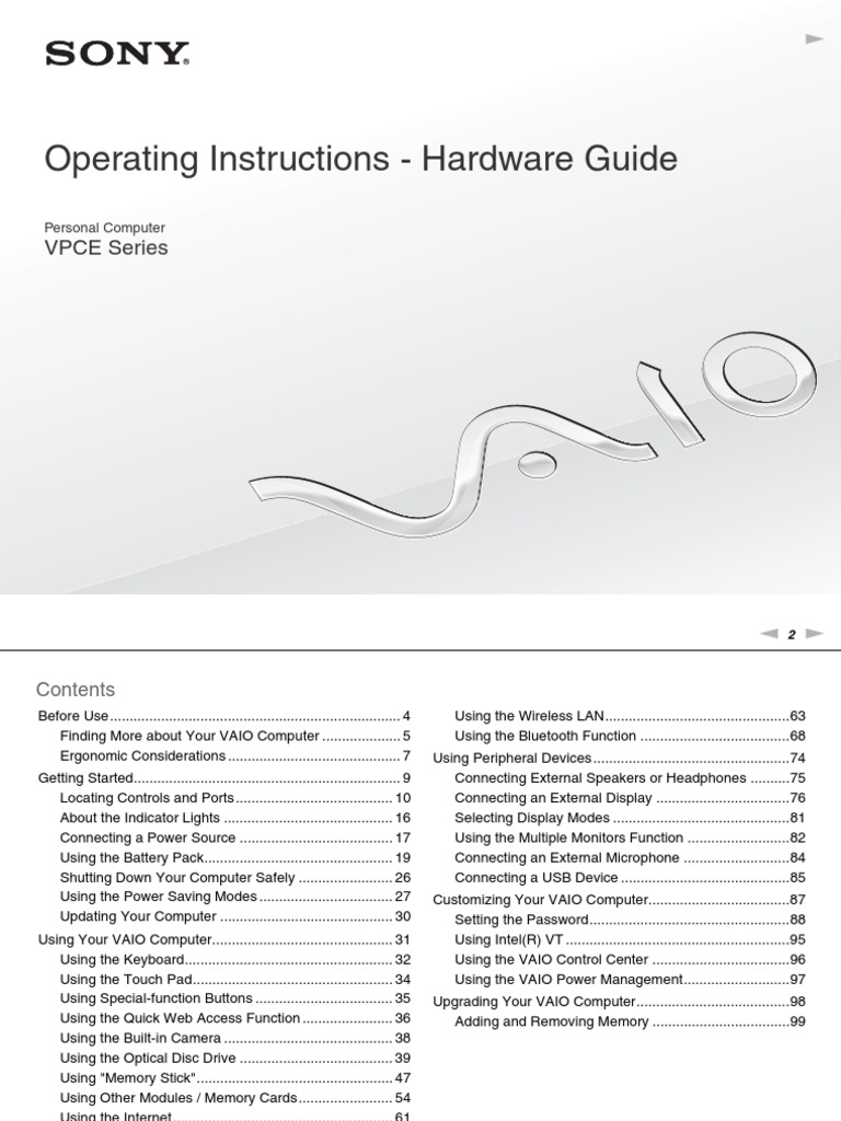 Operating Instructions - Hardware Guide: VPCE Series | PDF