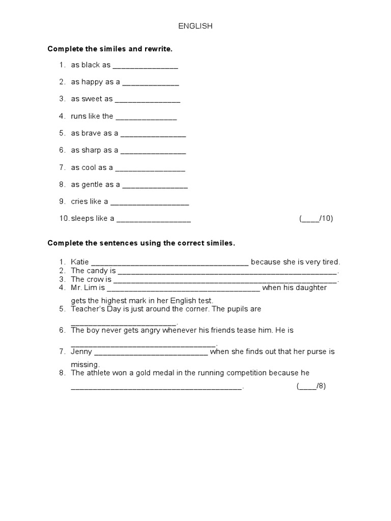 Complete The Similes and Rewrite | PDF | Foreign Language Studies