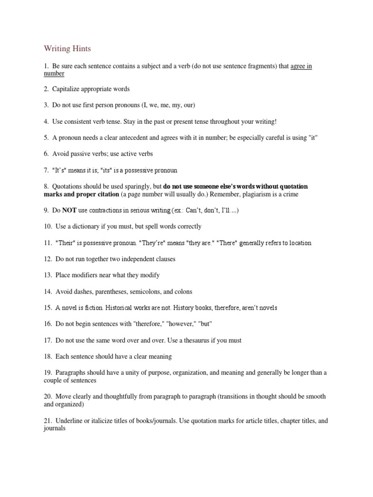 Writing Hints | PDF | Verb | Sentence (Linguistics)