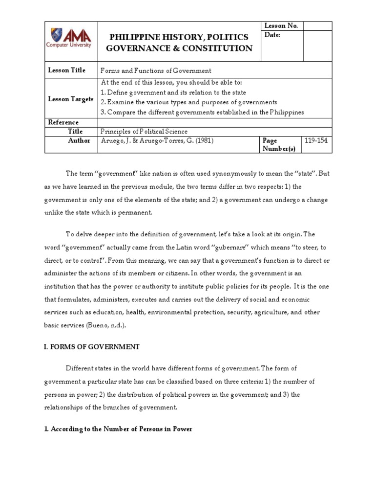 Forms and Functions of Government | PDF | Monarchy | Separation Of Powers