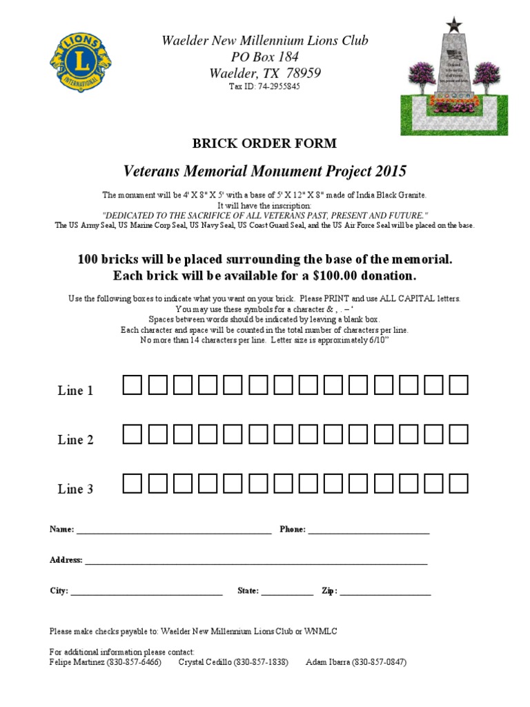 WNMLC Brick Order Form | PDF