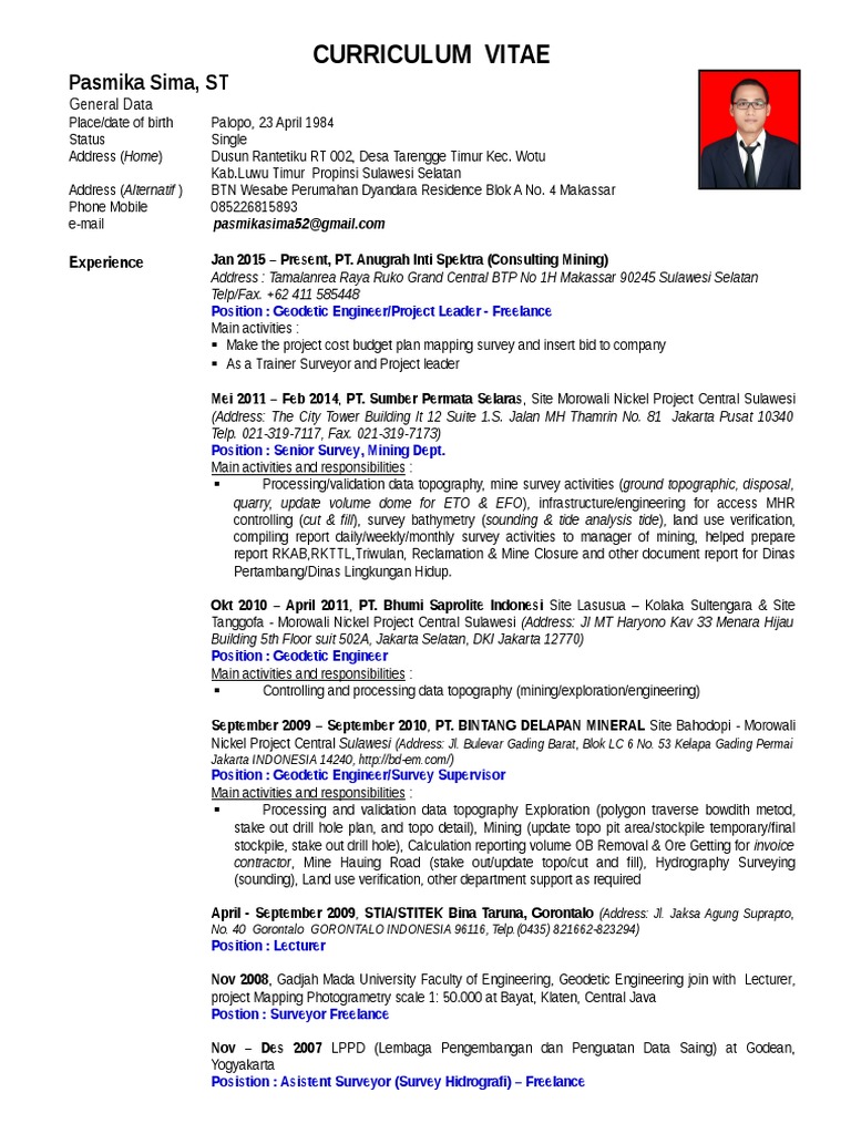 Curriculum Vitae - Pasmika Sima | PDF | Surveying | Infographics