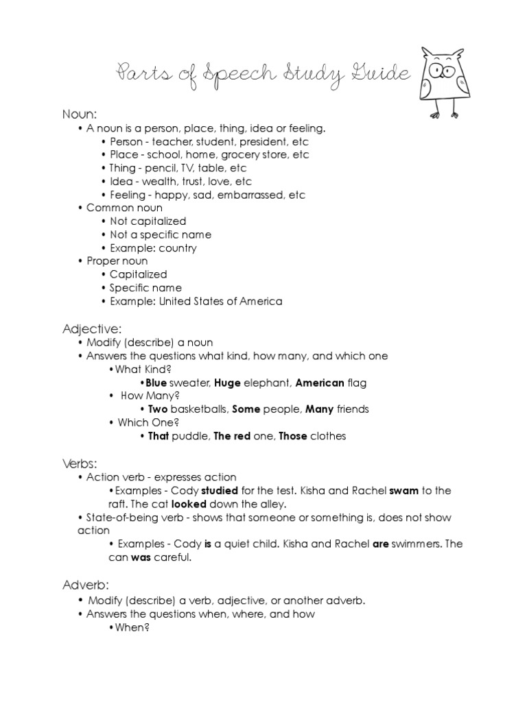 Parts of Speech Overview Guide | PDF