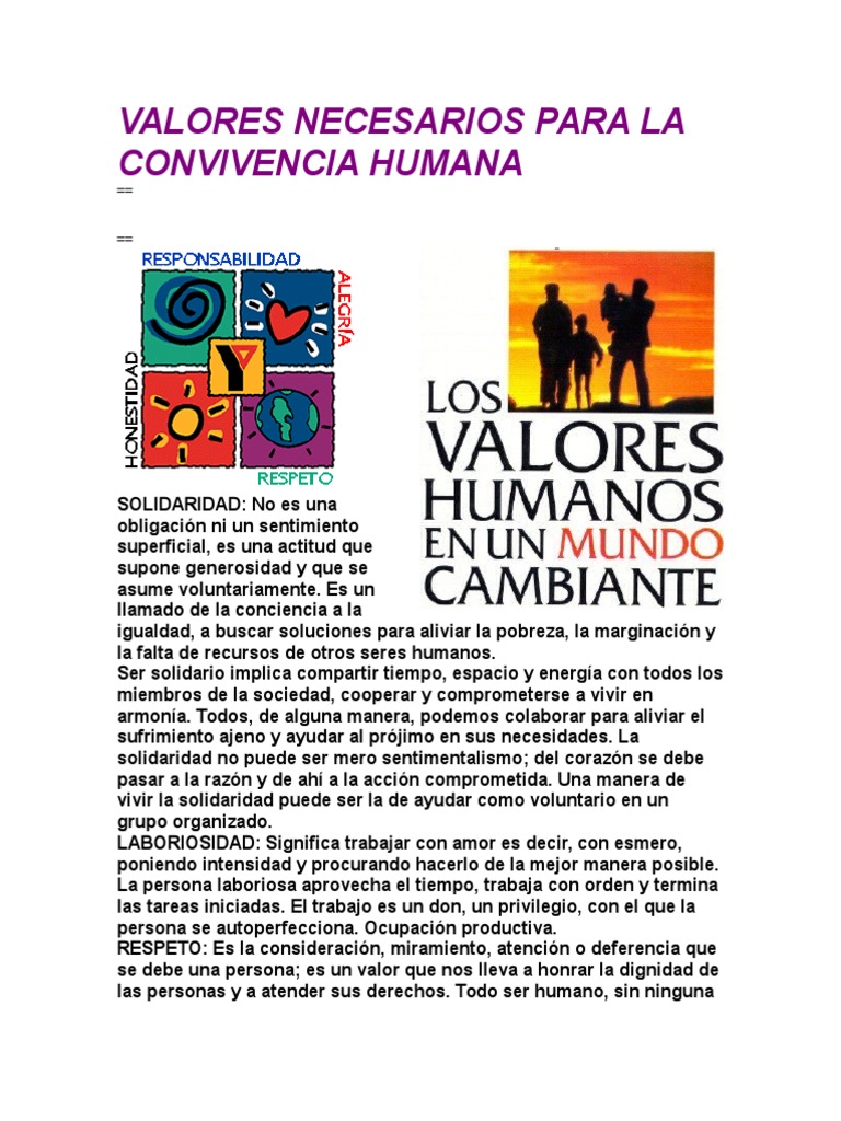 Valores Necesarios Para La Convivencia Humana