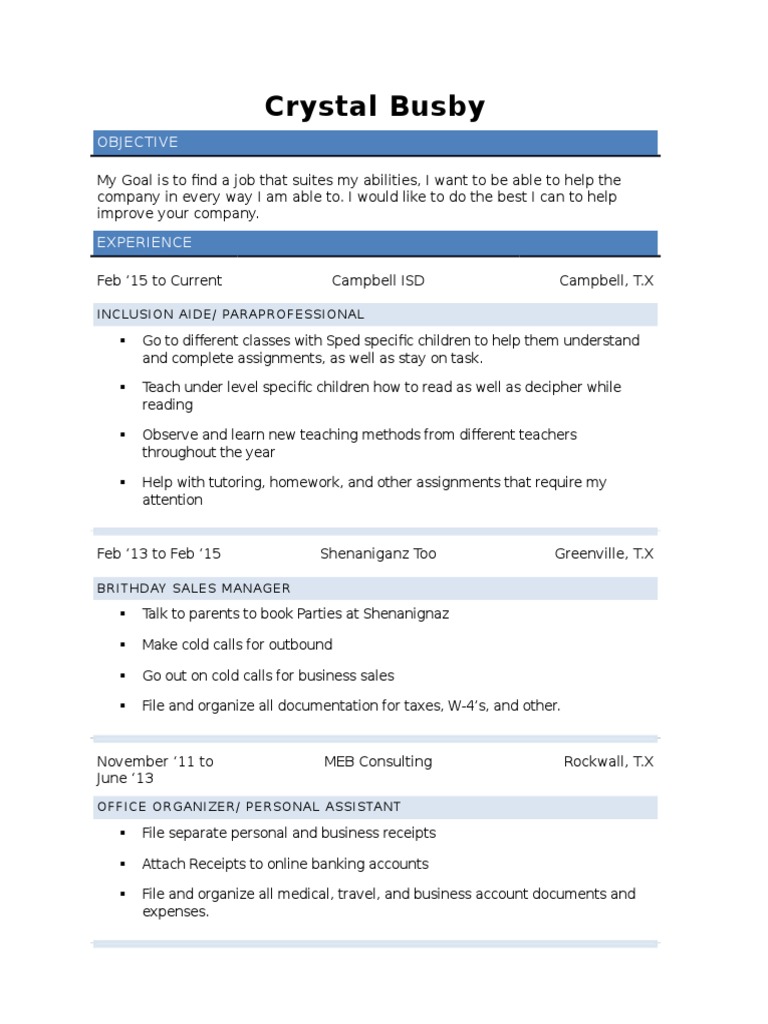Crystal Busby: Aspiring Teacher Resume | PDF
