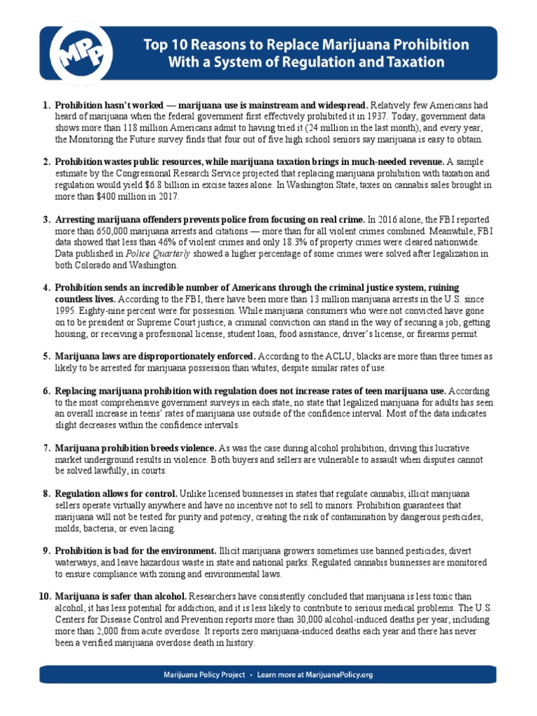 Top Ten Reasons To End Marijuana Prohibition | PDF | Prohibition Of ...