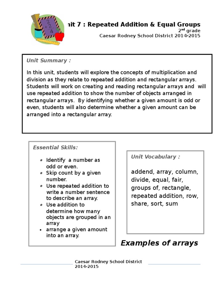 Repeated Addition & Arrays for 2nd Grade | PDF | Language Arts ...