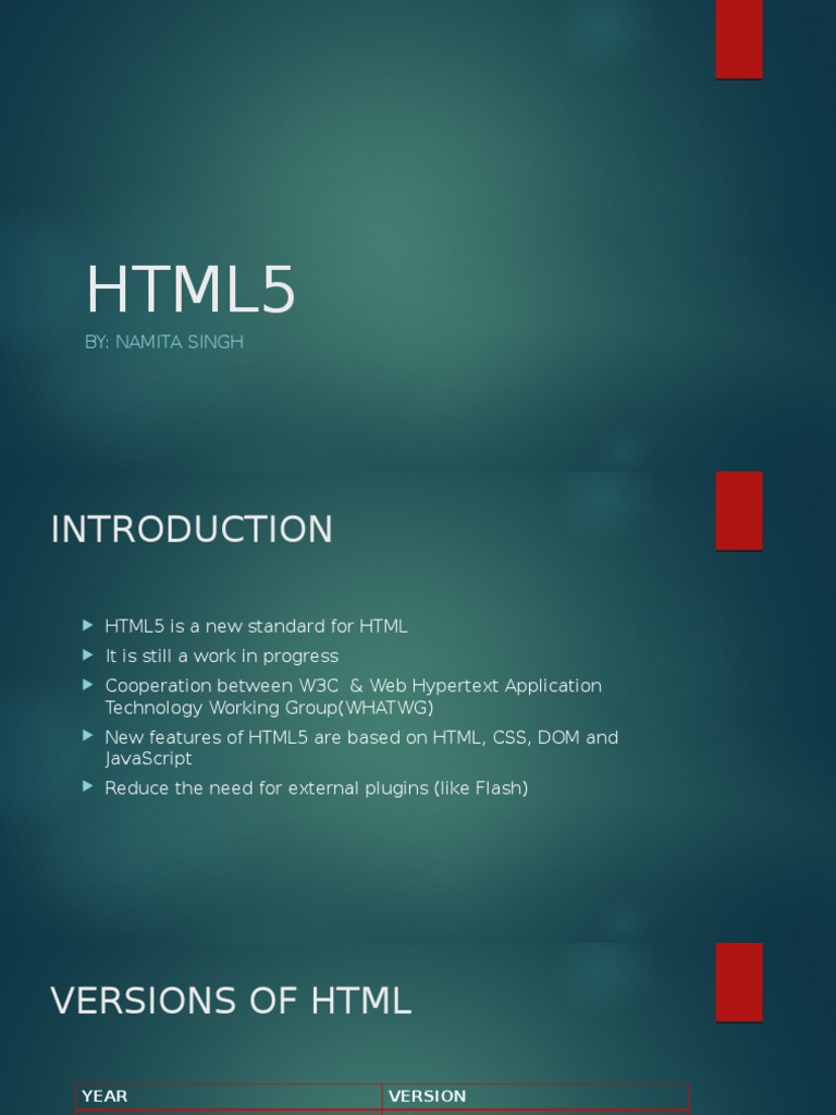 Html5: By: Namita Singh | PDF | Html5 | Html