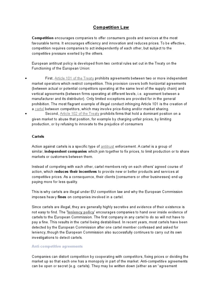 Competition Law: Competition Encourages Companies To Offer Consumers ...