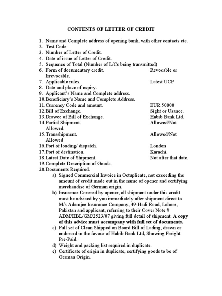 Help file: types of Letter of credits | Letter Of Credit | Bill Of Lading