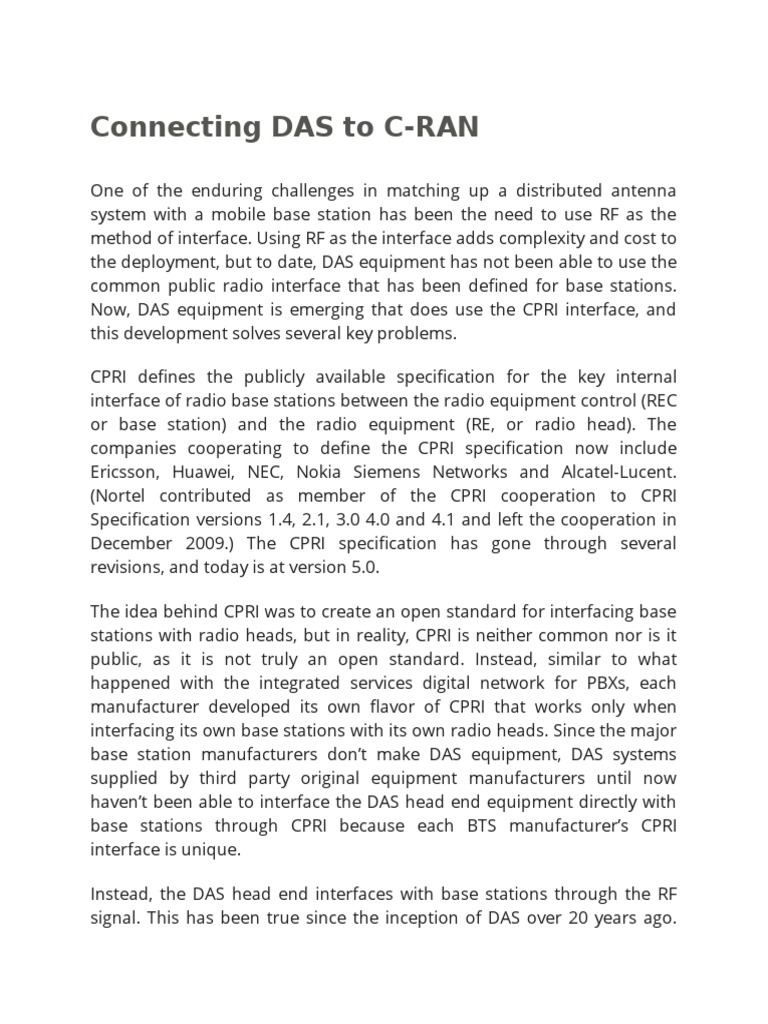 Connecting DAS To CRAN | PDF | Wireless | Telecommunications Engineering