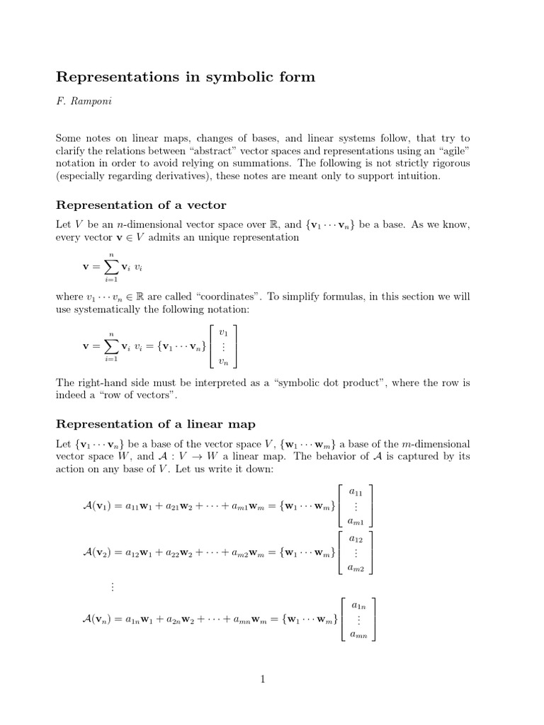 Representations in Symbolic Form: Representation of A Vector | PDF ...