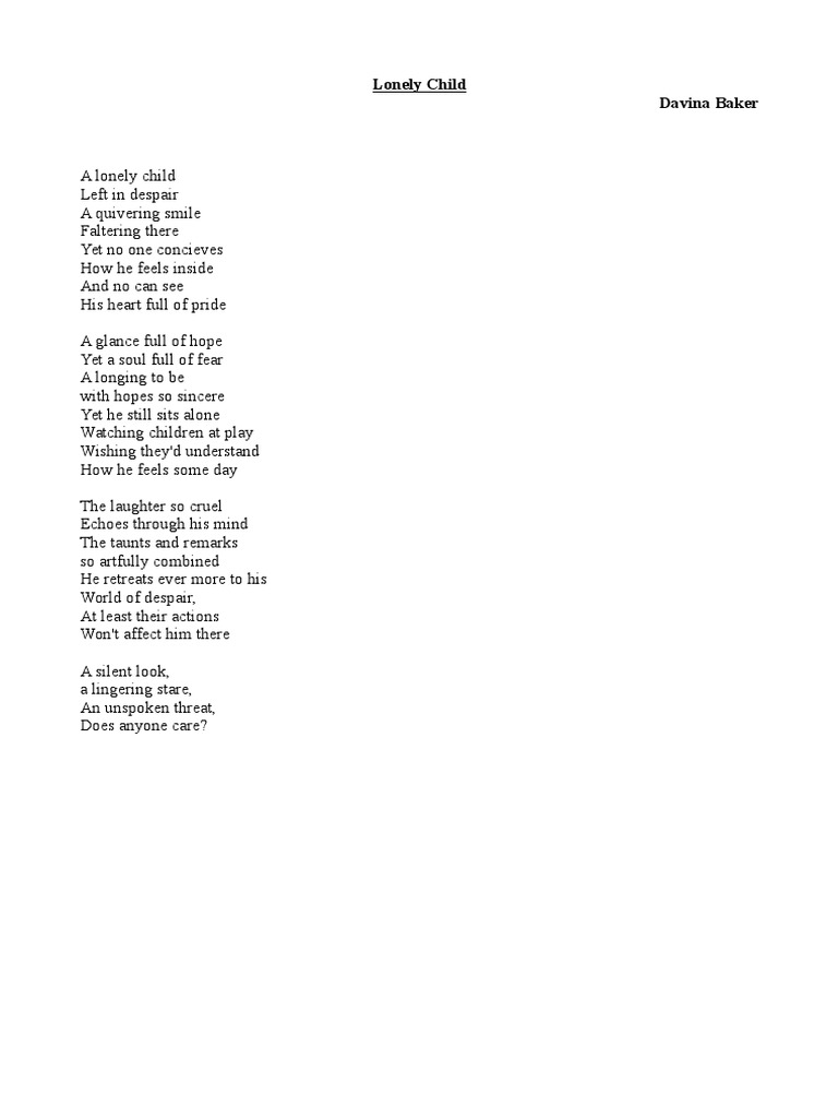 Lonely Child Davina Baker | PDF | Poetry