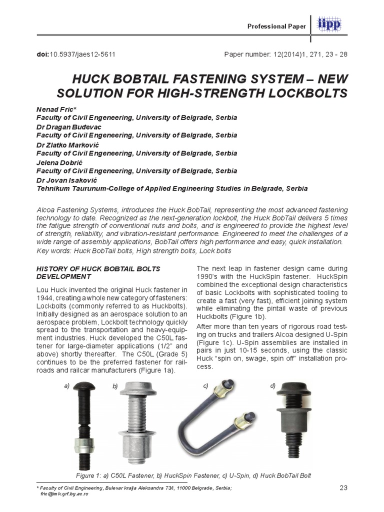 Huck BobTail Lockbolt Fastening System | PDF | Screw | Nut (Hardware)