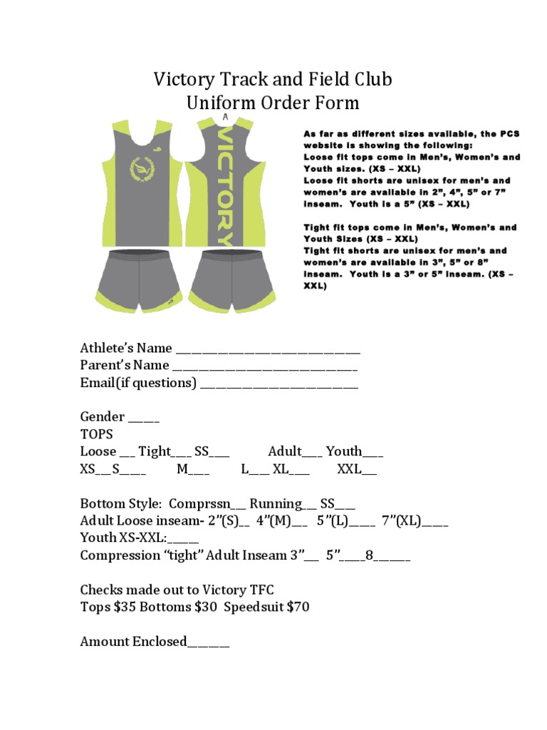 Victory Track and Field Uniform Order | PDF