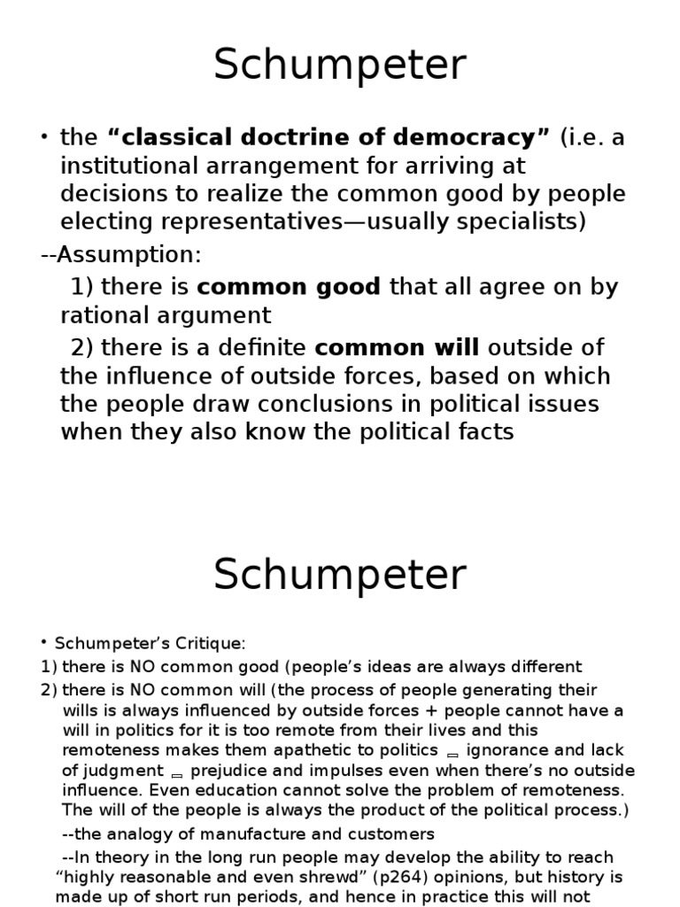 Schumpeter's Critique of Democracy | PDF | Democracy | Political Ideologies