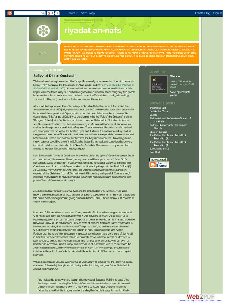 Riyadat An-Nafs: Safiyy Al-Din Al-Qushashi | PDF | Sufism | Muhammad