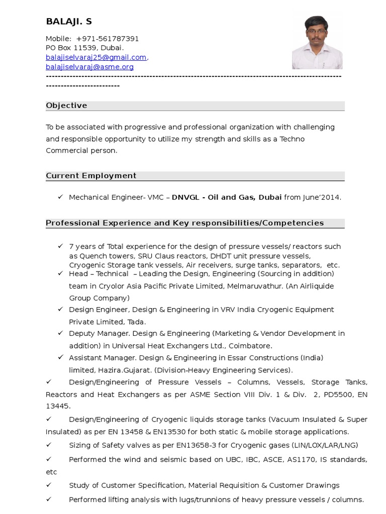 Balaji S - Static Equipment Design - 7 Years - Resume - NEW | PDF ...