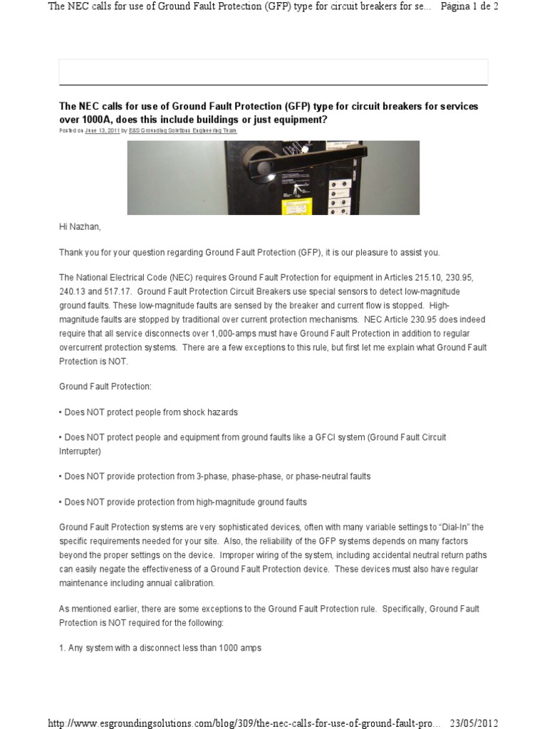 NEC Ground Fault Protection for 1000A+ | PDF | Electric Power ...