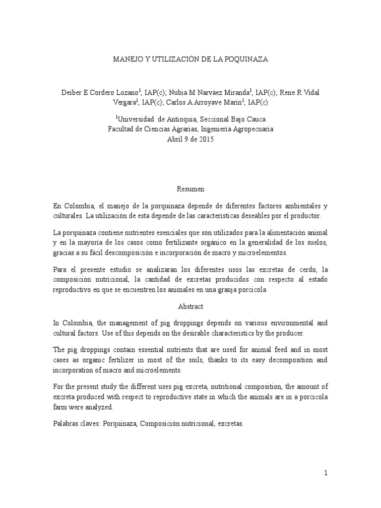 Manejo Eficiente de Porquinaza en Colombia | PDF | Compost | Fertilizante