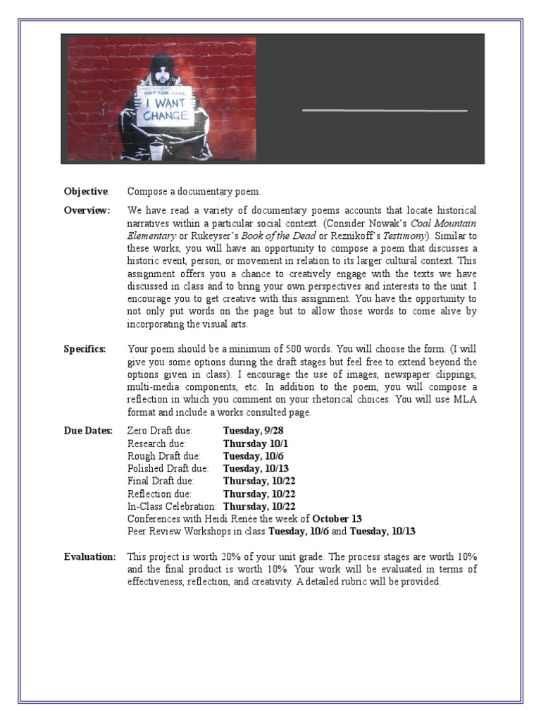 Documentary Poem Final Project Overview | PDF | Poetry | Communication
