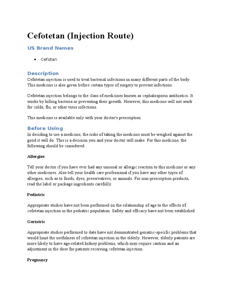 Cefotetan (Injection Route) : US Brand Names | PDF | Over The Counter ...