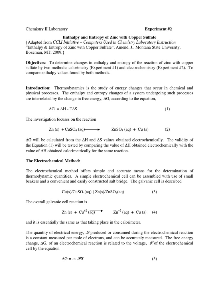 Lab 2 Enthalpy and Entropy | PDF | Electrochemistry | Usb