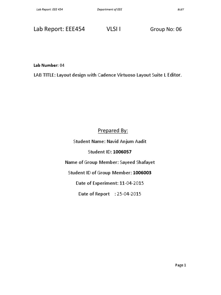 Lab Report: EEE454 Vlsi I: Group No: 06 | PDF | Mosfet | Cmos