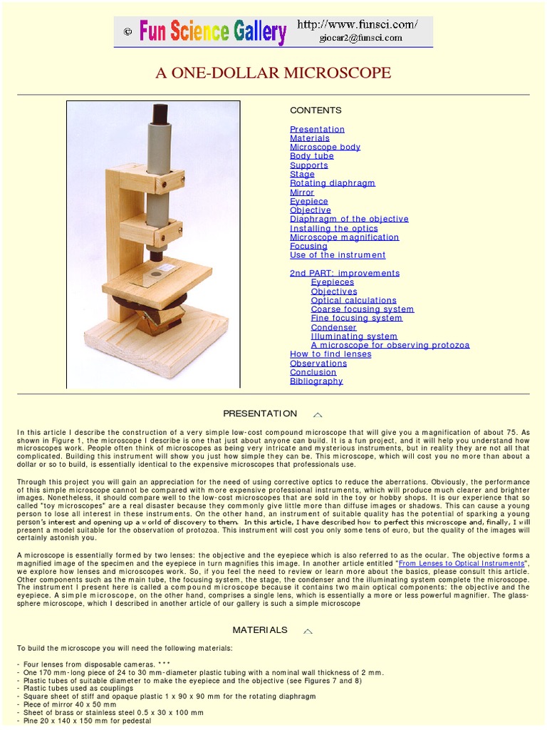 A One Dollar Compound Microscope | PDF | Lens (Optics) | Glass ...