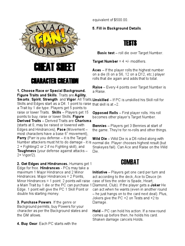 SW Cheat Sheet Revised | Download Free PDF | Role Playing | Role ...