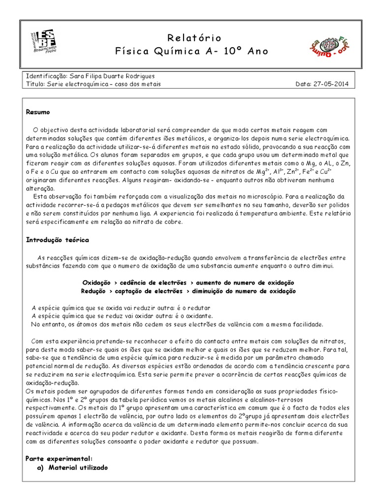 Série Electroquímica de Metais | PDF | Metais | Eletroquímica