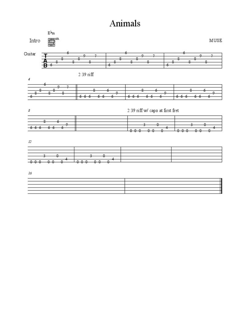 Guitar Tabs for MUSE's "Animals" | PDF | Art