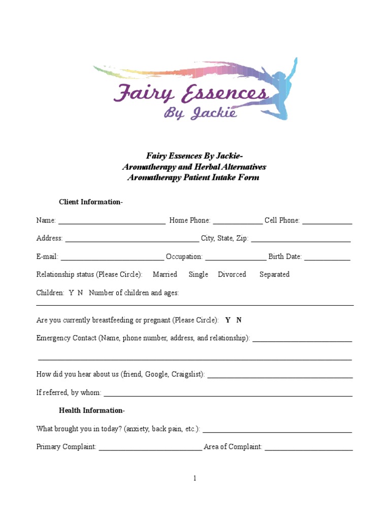Aromatherapy Patient Intake Form-Blank | PDF | Irritable Bowel Syndrome ...