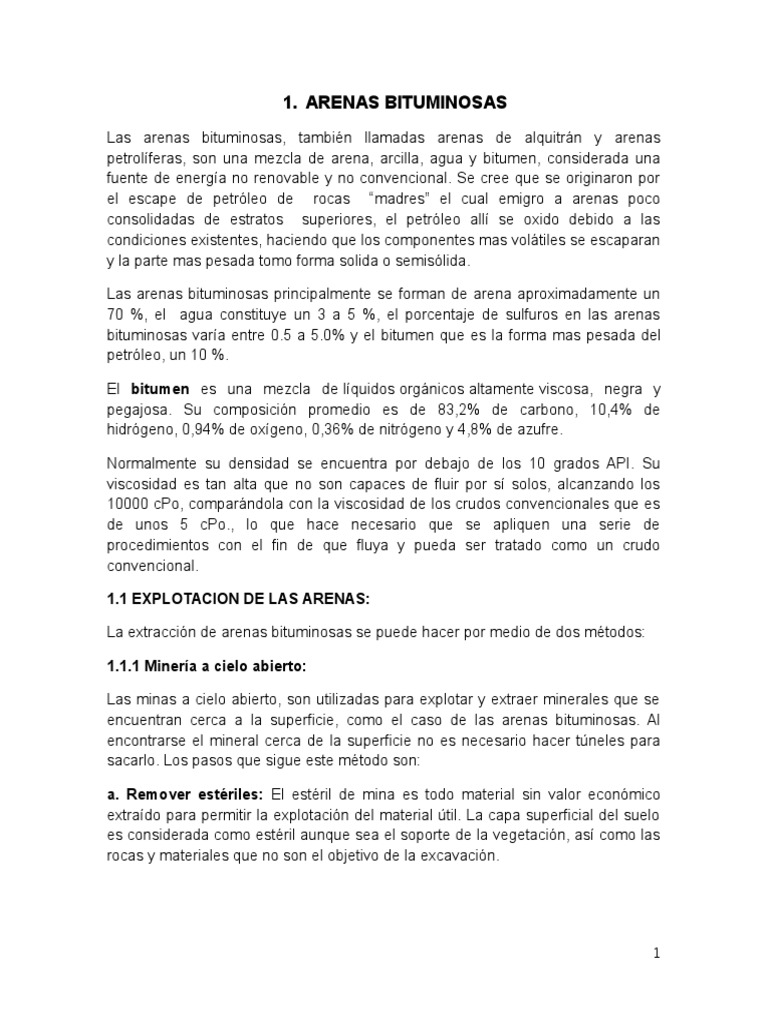 Arenas Bituminosas | PDF | Arenas petrolíferas | Petróleo