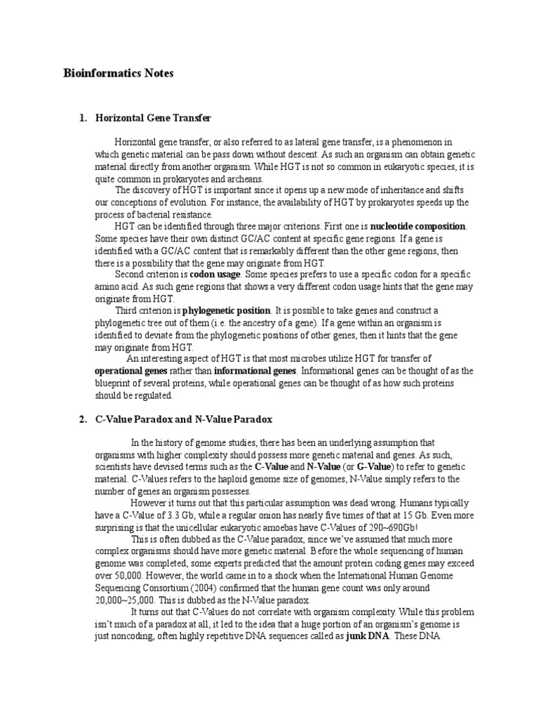 Bioinformatics Notes: 1. Horizontal Gene Transfer | PDF | Single ...