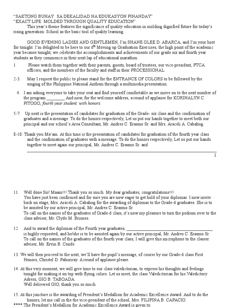 Emcee Script 2015 | PDF | Leisure