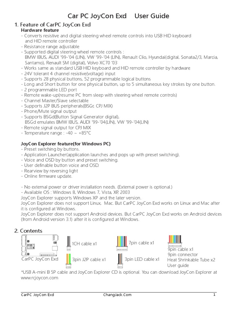 CarPC JoyCon Exd UserGuide Eng | PDF | Usb | Computer Keyboard