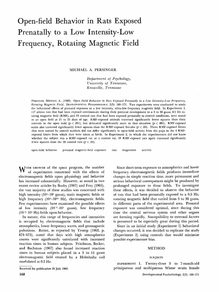 1969 - (Persinger) - Open-Field Behavior in Rats Exposed Prenatally To ...